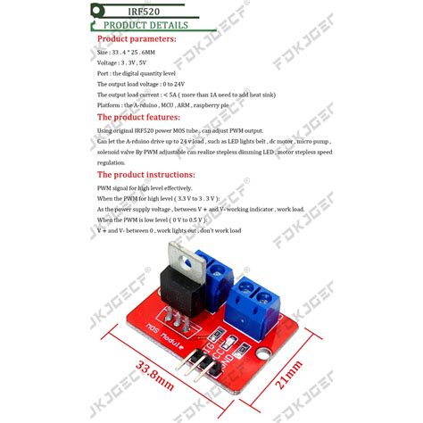 0 24v Top Mosfet Button Irf520 Mos Driver Module For Arduino Mcu Arm Raspberry Pi Shopee