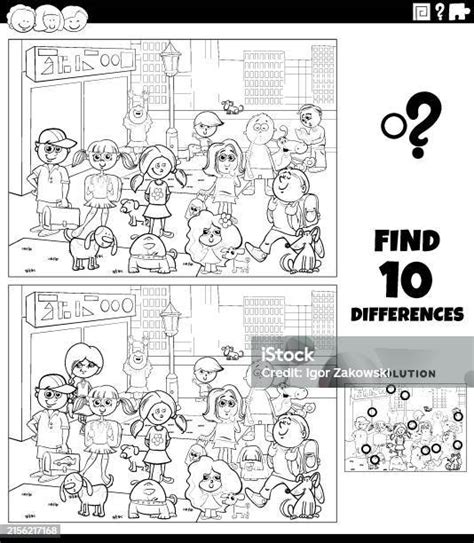 도시 색칠 공부 페이지에서 만화 아이들과의 차이점 활동 개에 대한 스톡 벡터 아트 및 기타 이미지 개 개성 개념 거리 Istock