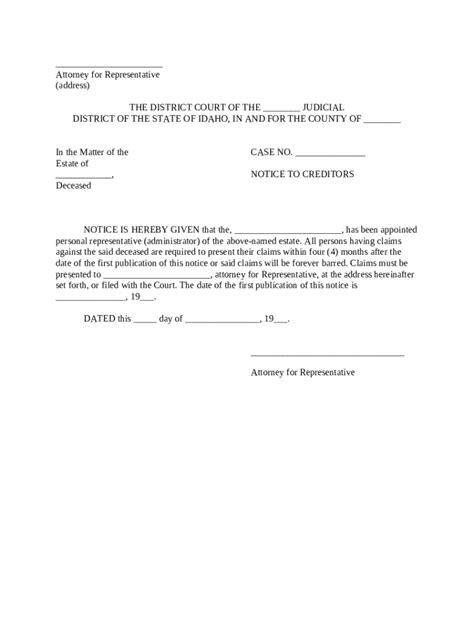 Notice Of Creditors Doc Template Pdffiller