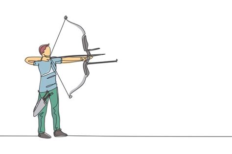 Premium Vector One Continuous Line Drawing Of A Young Archer Man
