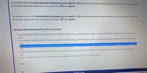 Solved The Absolute Value Of The Price Elasticity Of Demand