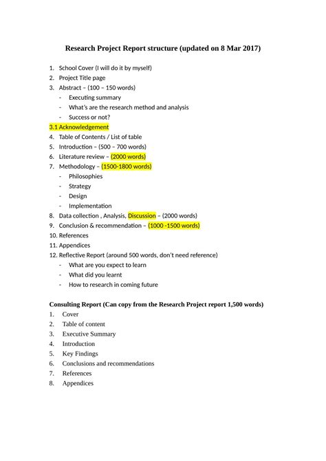 Research Project Report Structure Updated On 8 Mar 2017