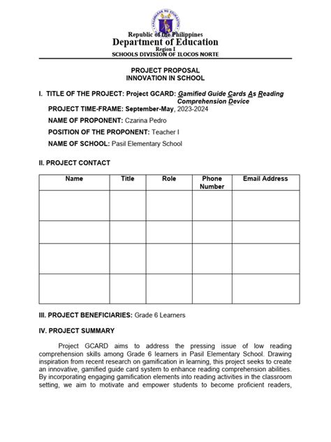 Project Proposal Pdf Reading Comprehension Learning
