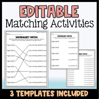 Editable Matching Activity By Classroom Creations LLC TPT