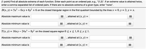 Solved 1 ﻿point ﻿find All Absolute Extrema Of Each