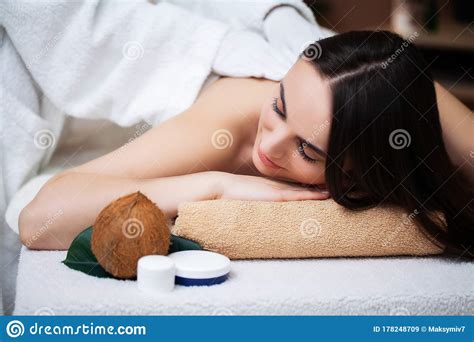 Cute Woman Relaxing At Massage In Spa Salon Stock Image Image Of Face