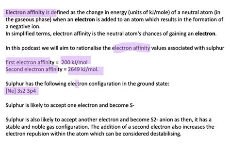 Solved Explain Why The First Electron Affinity Of Sulfur Is 200 Kj