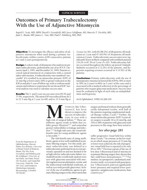 Pdf Outcomes Of Primary Trabeculectomy With The Use Of Adjunctive