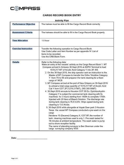 Mplc Annex Ii Activity Plan Cargo Record Book Pdf Freight Transport Ships
