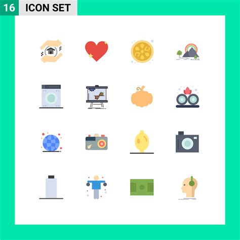Mobile Interface Flat Color Set Of 16 Pictograms Of Machine Rainbow