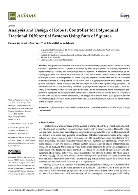 Pdf Analysis And Design Of Robust Controller For Polynomial Fractional Differential Systems