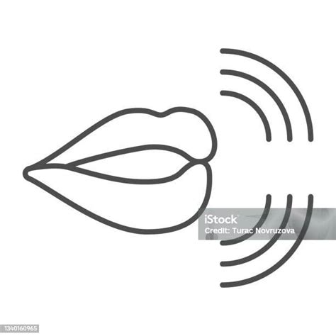 입 입술 얇은 선 아이콘 소리의 발음 언어 개념 흰색 배경에 음성 음성 벡터 기호 모바일 개념 및 웹 디자인에 대한 개요 스타일