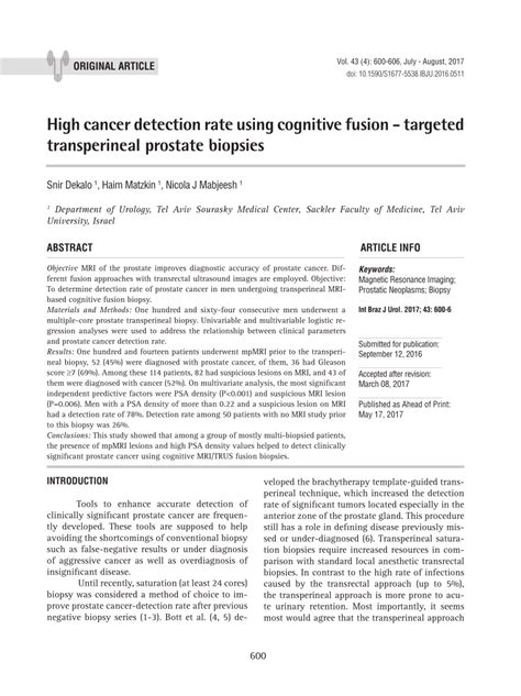 Pdf High Cancer Detection Rate Using Cognitive Fusion Targeted Transperineal Prostate Biopsies