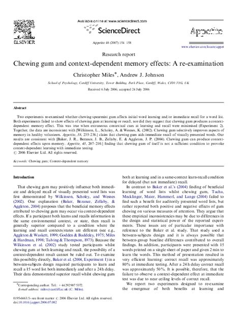 Pdf Chewing Gum And Context Dependent Memory Effects A Re Examination