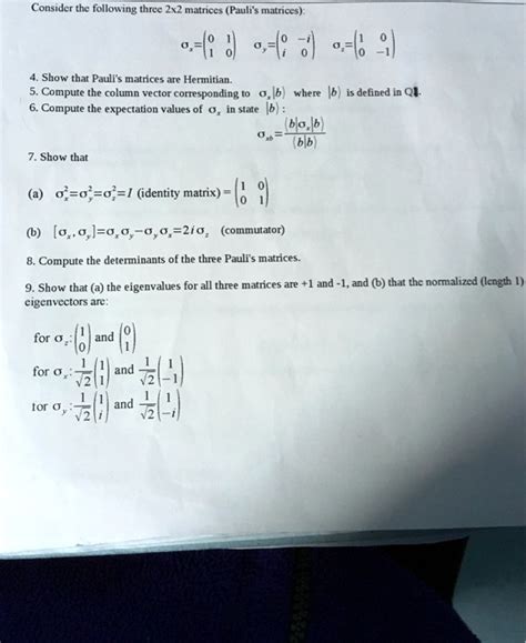 Solved Consider The Following Three 2x2 Matrices Pauli Matrices 0