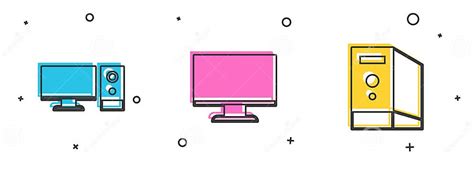 Set Computer Monitor Screen And Case Of Computer Icon Vector Stock Illustration Illustration