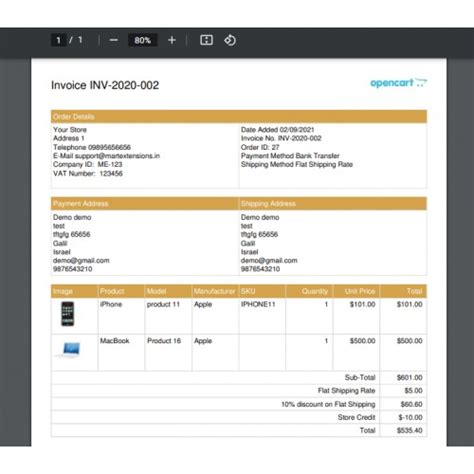 Opencart Advance Pdf Invoice