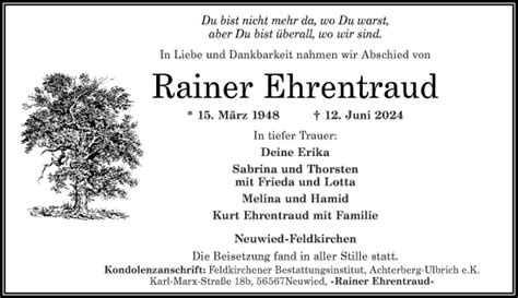 Traueranzeigen Von Rainer Ehrentraud Rz Trauerde