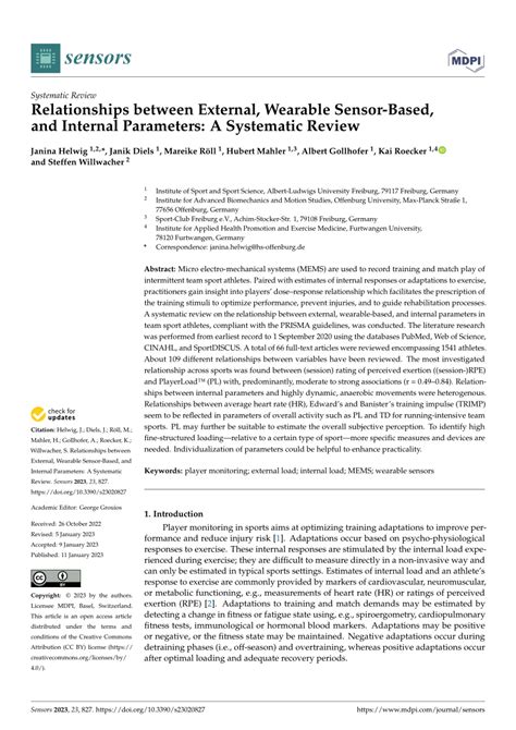 Pdf Relationships Between External Wearable Sensor Based And