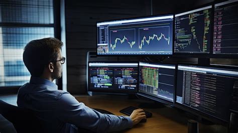 Premium Photo A Man Sits In Front Of A Computer Screen With A Graph