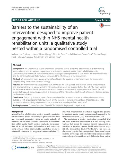 PDF Barriers To The Sustainability Of An Intervention Designed To