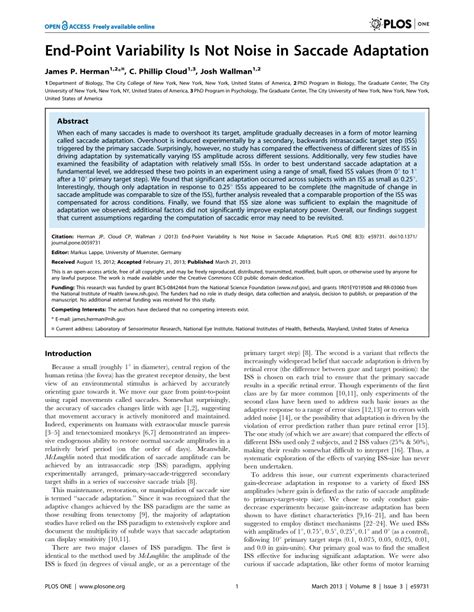 Pdf End Point Variability Is Not Noise In Saccade Adaptation