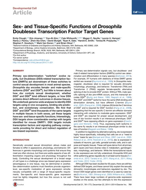 Pdf Sex And Tissue Specific Functions Of Drosophila Doublesex