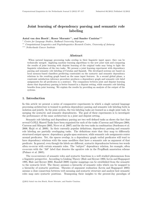 Pdf Joint Learning Of Dependency Parsing And Semantic Role Labeling