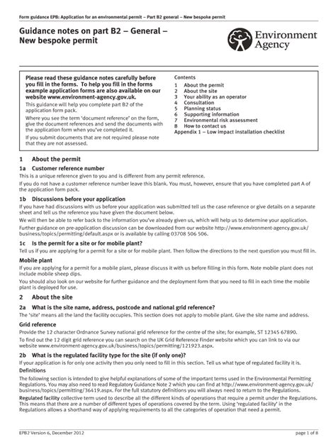 Fillable Online Form Guidance Epb Application For An Environmental Permit Part B2 General New
