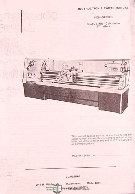 Clausing Colchester 17 8052 Lathe Instructions Parts And Wiring Manual Ebay