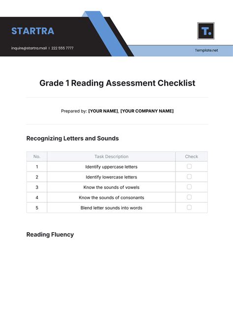 Printable Grade 1 Assessment Checklist