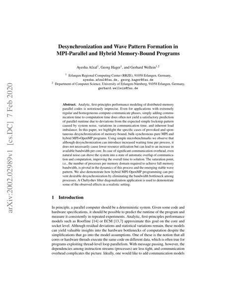pdf desynchronization and wave pattern formation in mpi parallel and hybrid memory bound programs