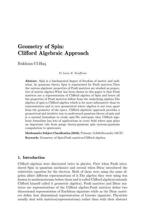 Pdf Geometry Of Spin Clifford Algebraic Approach