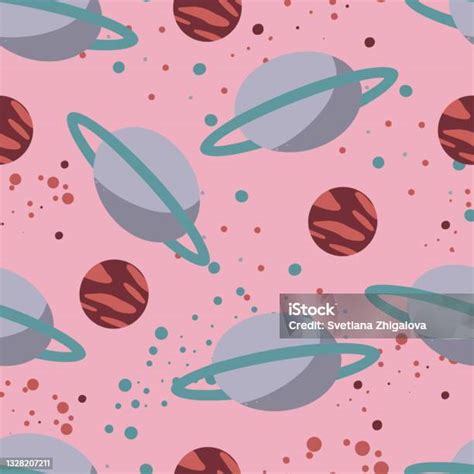 행성과 점 귀여운 일러스트레이션 만화 스타일 디지털 종이 포장지 명함 직물 벽지 흙 색조의 색상 벡터의 매끄러운 패턴 0명에 대한 스톡 벡터 아트 및 기타 이미지 Istock