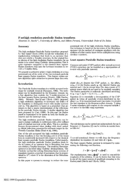 Pdf Fast High Resolution Parabolic Radon Transform