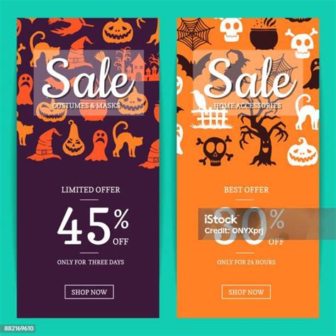 할로윈 마녀 호박 유령 거미 실루엣 판매 배너 서식 파일 벡터 10월에 대한 스톡 벡터 아트 및 기타 이미지 10월 가을