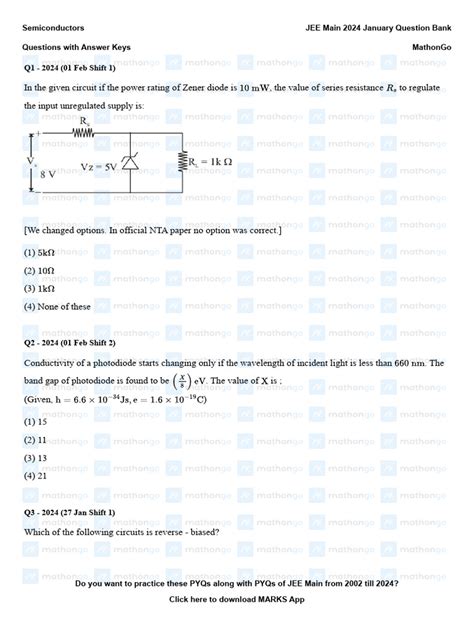 Semiconductors Jee Main 2024 January Question Bank Mathongo Pdf Diode Semiconductors