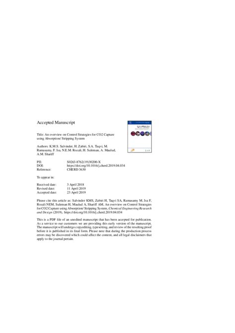 Pdf An Overview On Control Strategies For Co2 Capture Using Absorptionstripping System