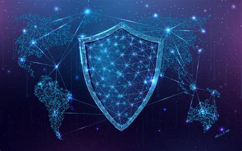 Premium Vector Wireframe Polygonal Shield With Globe Map Cyber Security World Protection
