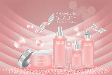 뷰티 제품 광고 디자인 콜라겐 용액 광고 배경이있는 분홍색 화장품 용기 고급 스킨 케어 배너 일러스트 벡터 개념에 대한 스톡 벡터 아트 및 기타 이미지 Istock