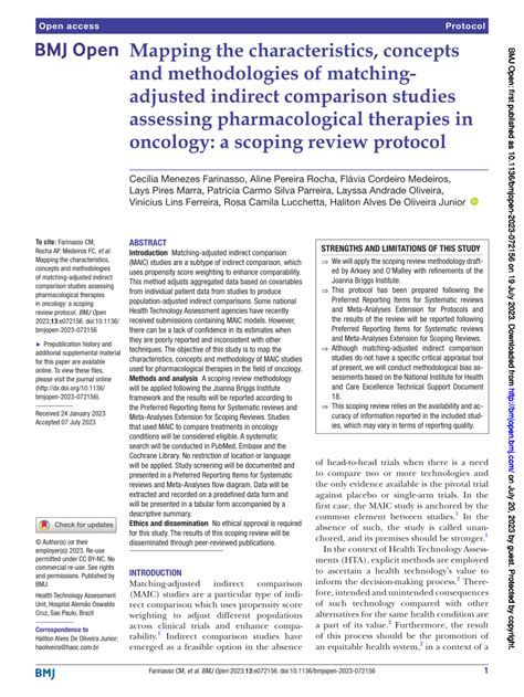 Pdf Mapping The Characteristics Concepts And Methodologies Of Matching Adjusted Indirect