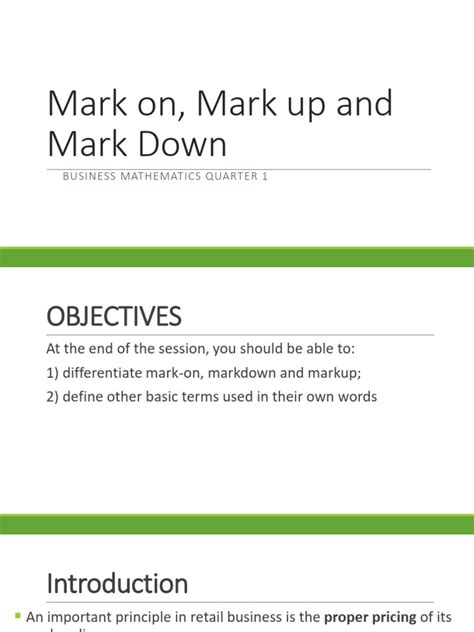 Mark On Mark Up And Mark Down Pdf