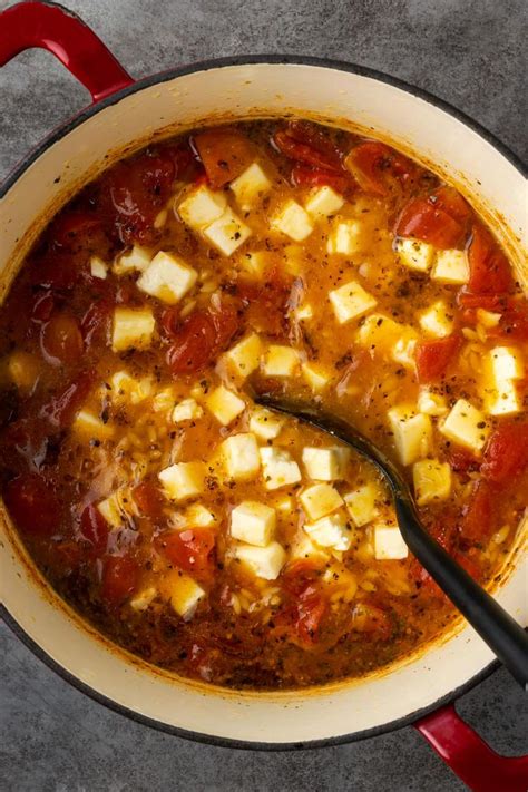 Zesty Greek Tomato Feta Soup Is An Easy Vegetarian Recipe Made With