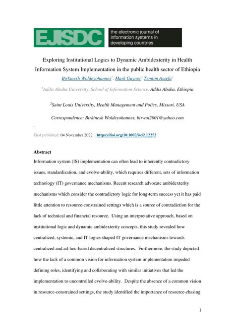 Pdf Exploring Institutional Logics To Dynamic Ambidexterity In Health Information System