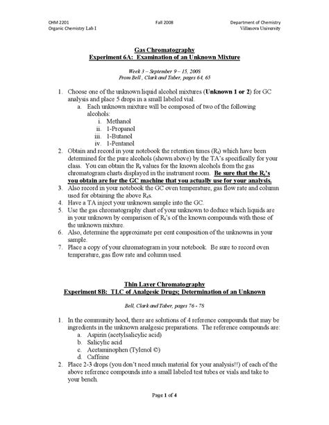 Gas Chromatography In Organic Chemistry Lab I Chm 2201 Docsity