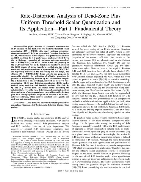 Pdf Rate Distortion Analysis Of Dead Zone Plus Uniform Threshold Scalar Quantization And Its