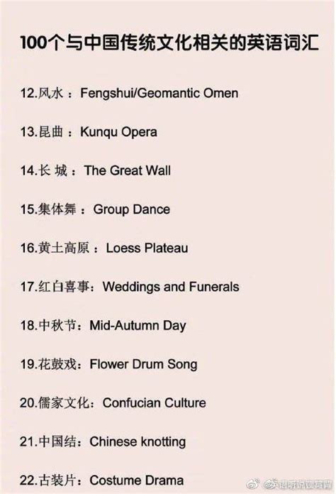 100个与中国传统文化相关的英语词汇