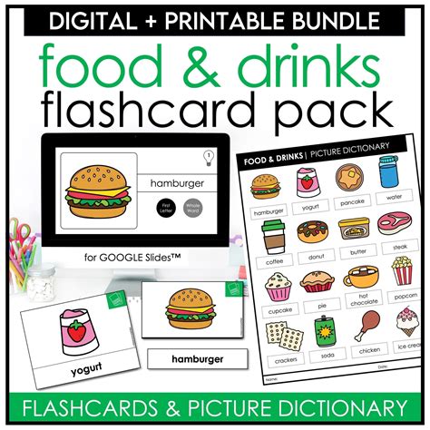 Food And Drinks Vocabulary Flashcards Picture Dictionary