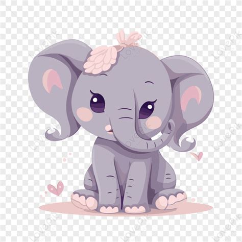 핑크 리본을 가진 귀여운 작은 만화 코끼리 벡터클립 아트 Png 일러스트 무료 다운로드 Lovepik