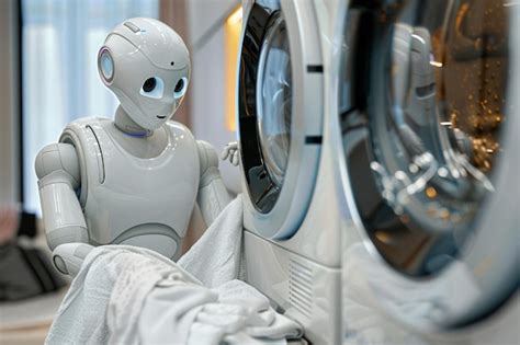 Premium Photo A Robot Housekeeper Doing Laundry And Folding Clot